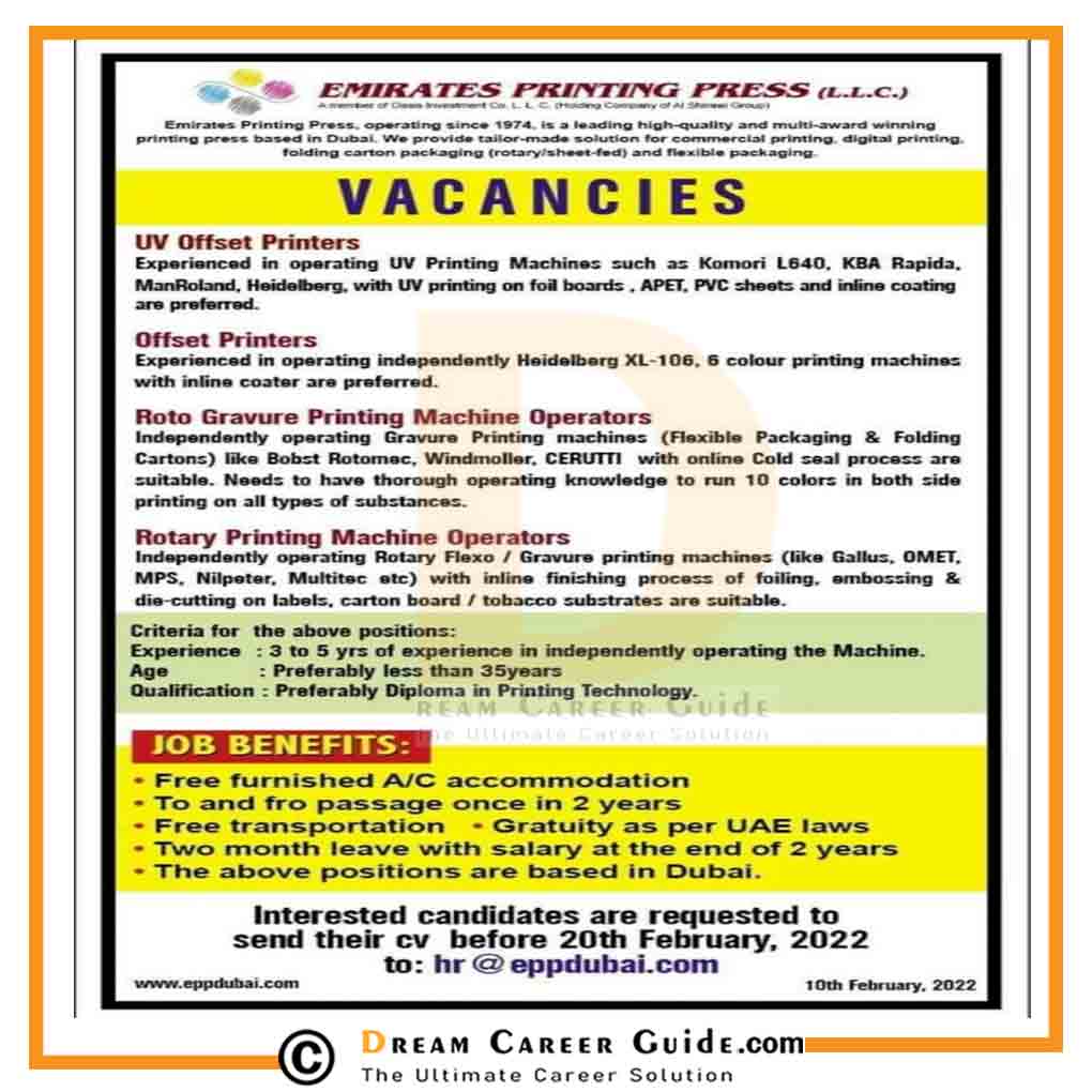 Emirates Printing Press UAE Job Vacancies Apply Now Emirates Printing Press UAE Job Vacancies Apply Now