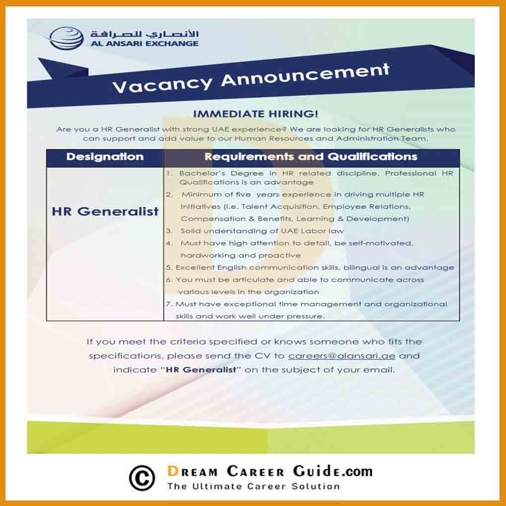 Al Ansari Exchange Careers Latest Job Openings