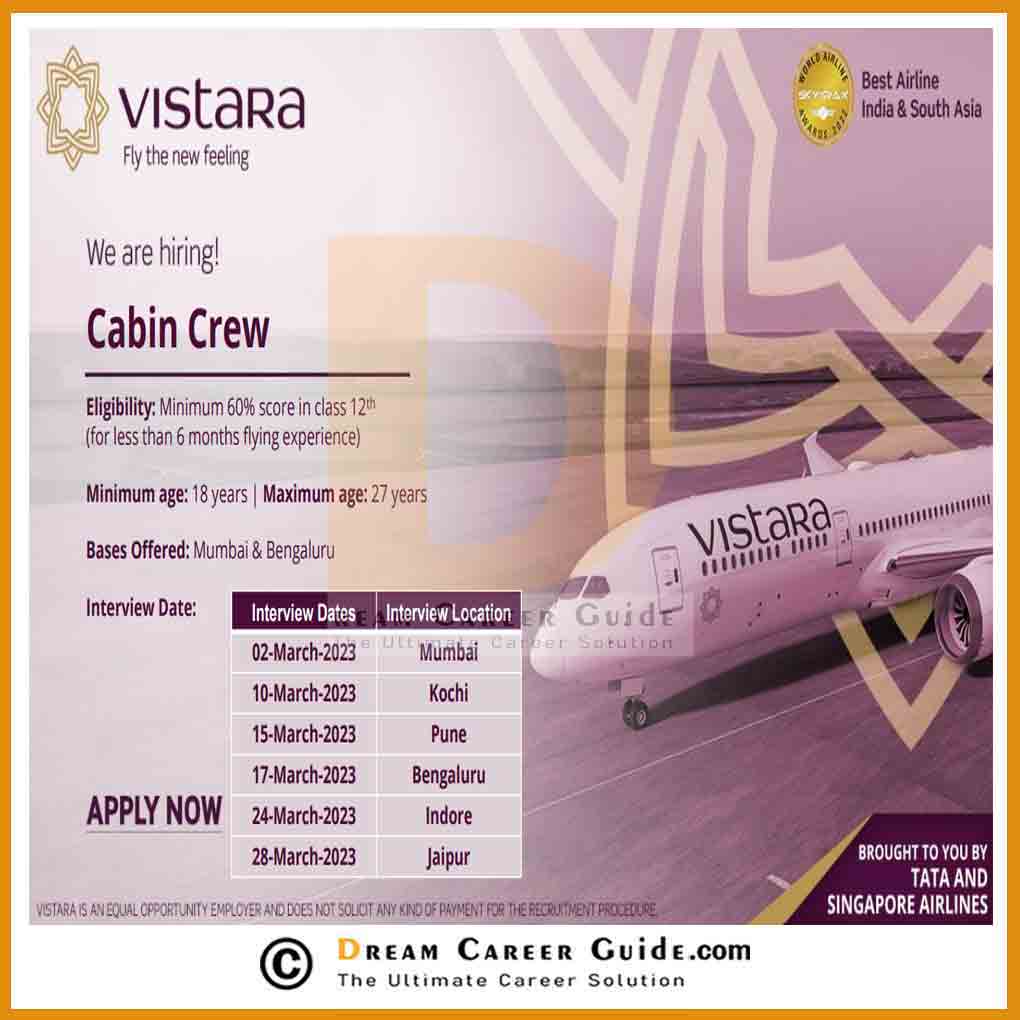 Vistara Airlines Cabin Crew Recruitment 2023 | Apply Now