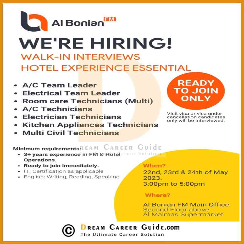 Al Bonian FM Vacancy in Dubai | Dubai Walk-in-Interview