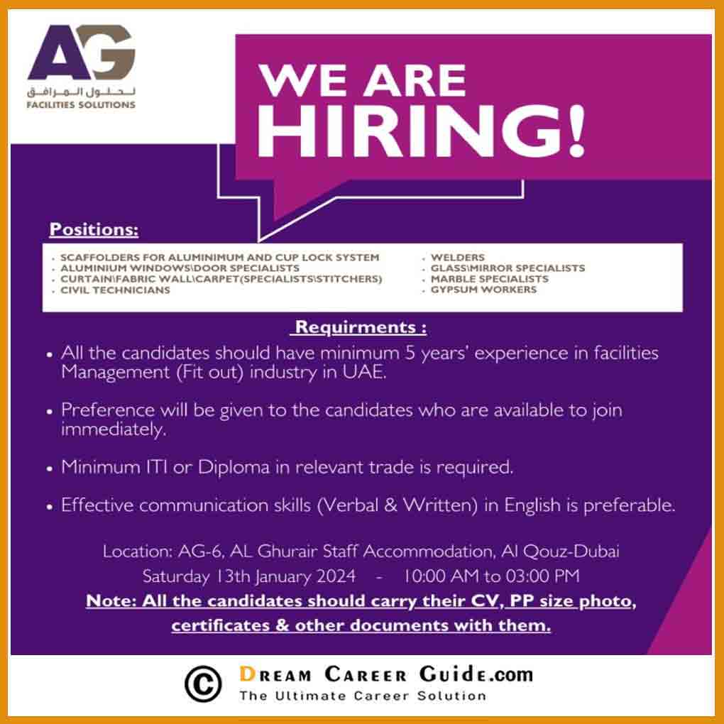 AG Facilities Solutions Careers Dubai | Dubai Job Portal