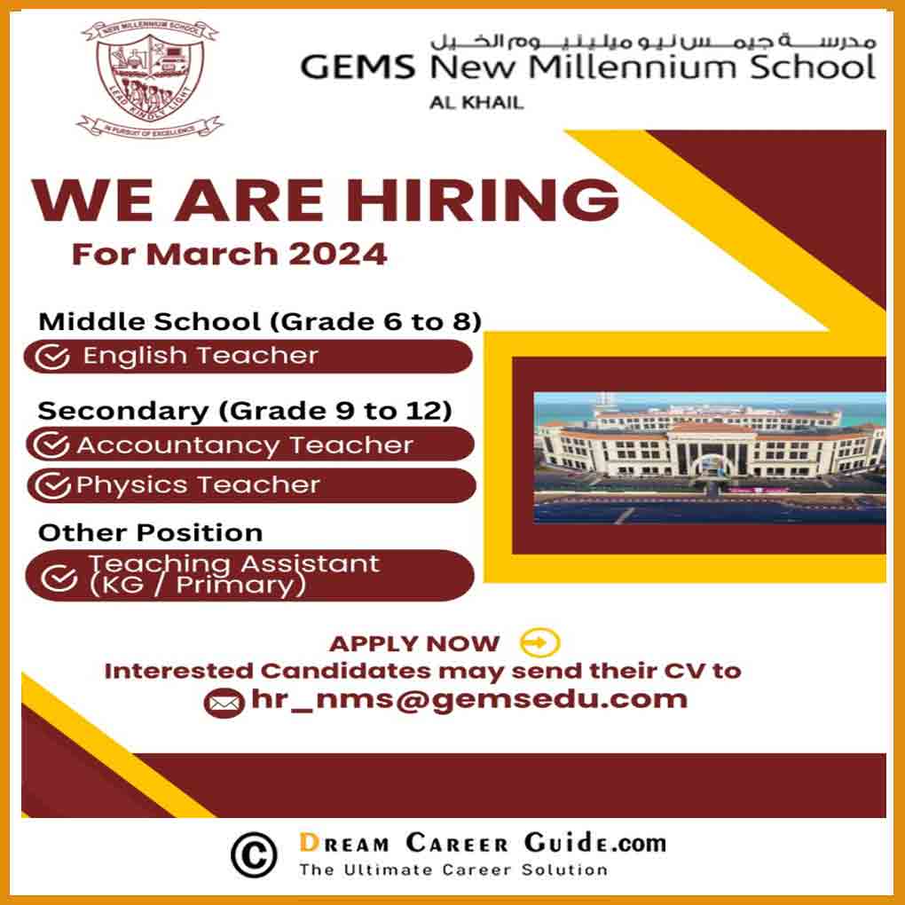 GEMS New Millennium School Vacancy | Latest Work In Dubai