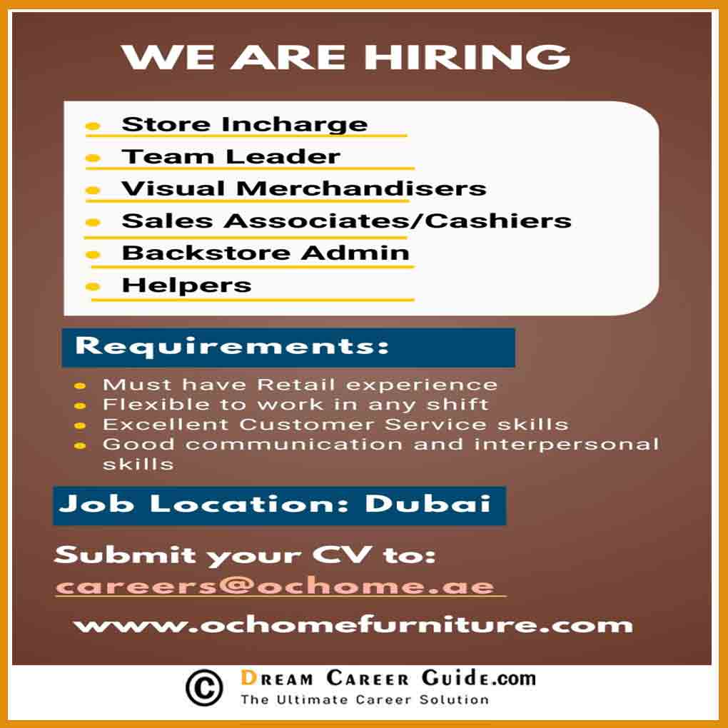 OC Home Furniture Careers | Latest Sharjah Job Vacancy