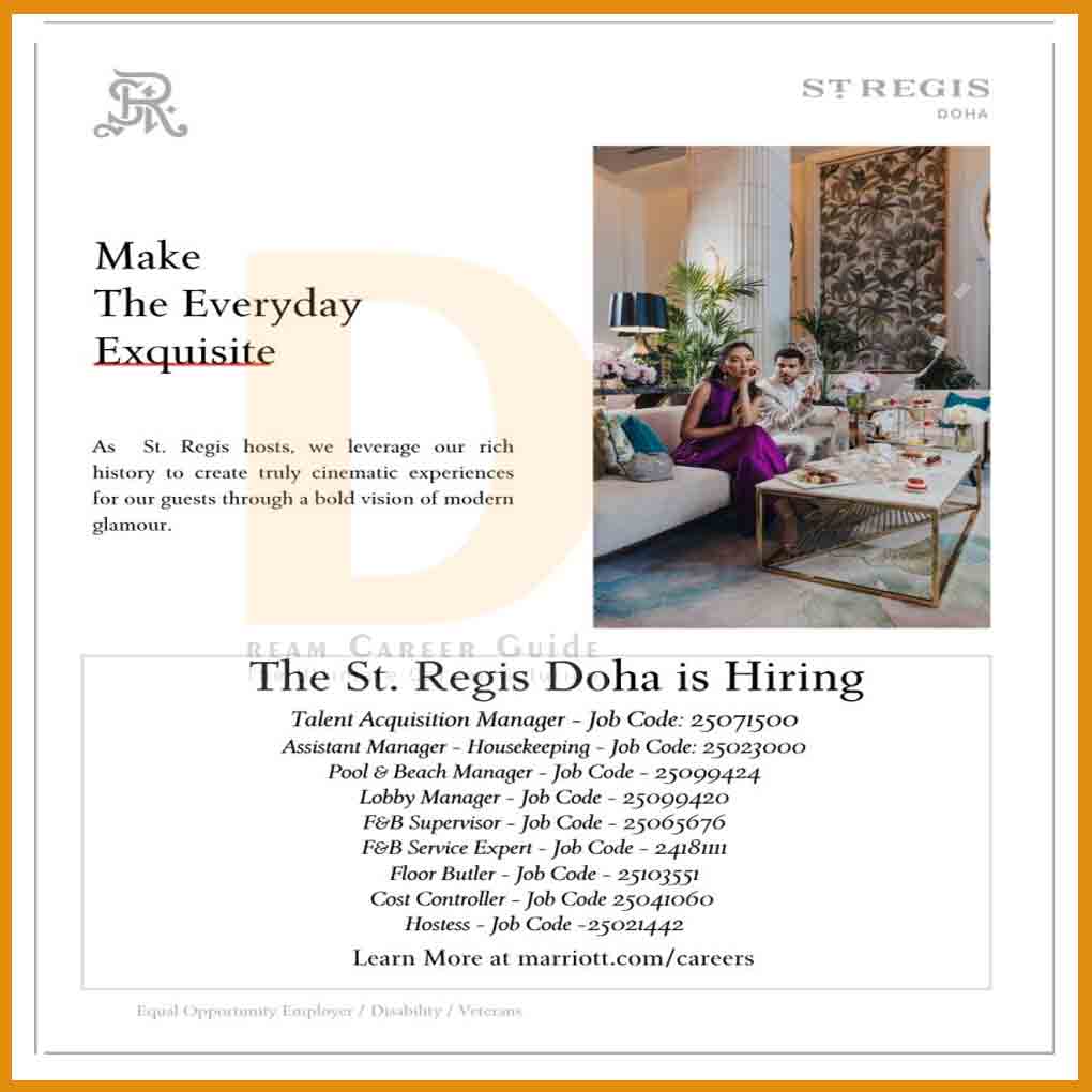 St Regis Doha Careers Openings | Latest Qatar Jobs